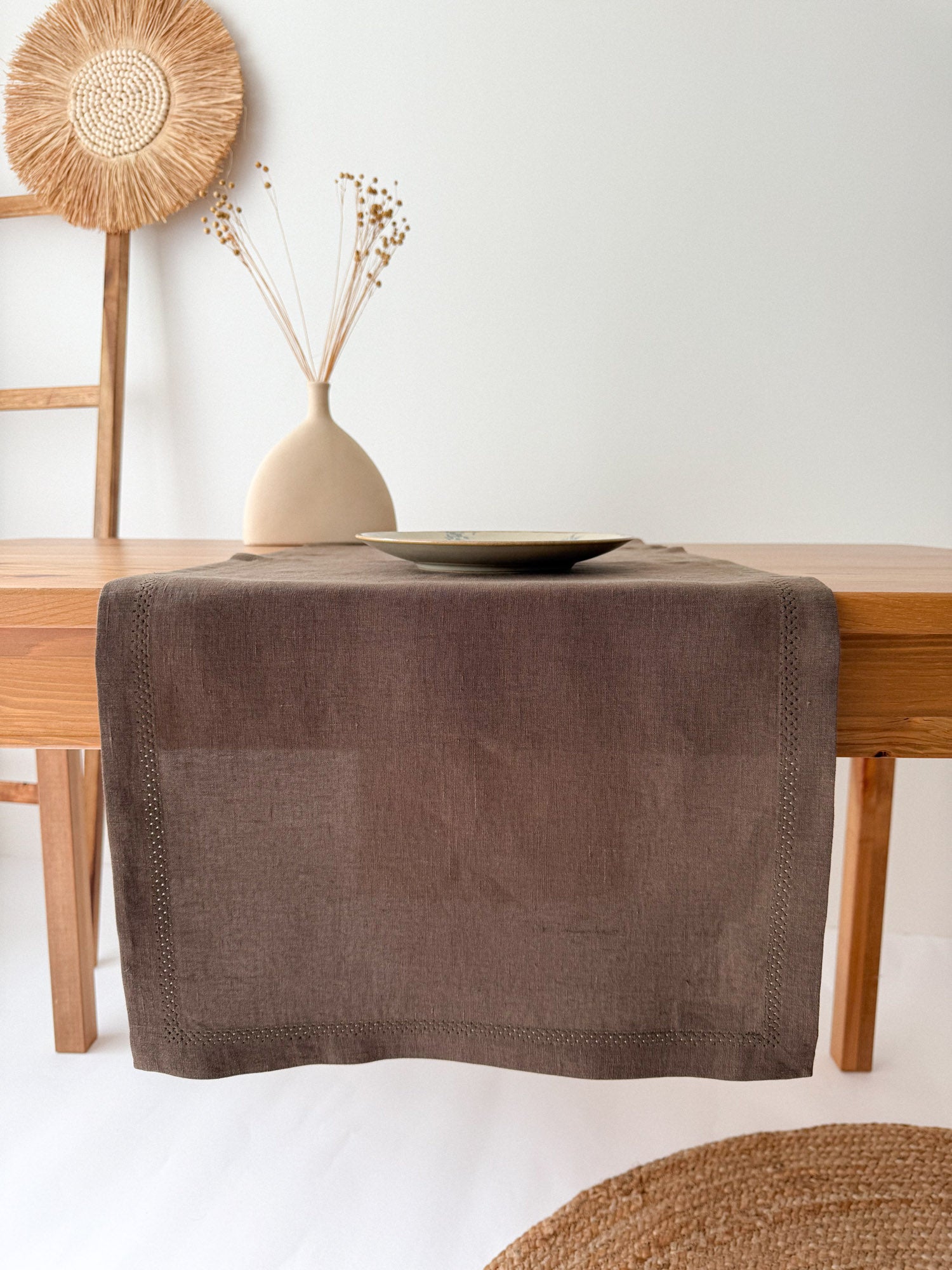 Brown Hemstich Linen Table Runner – Timeless & Versatile – Linen Notes