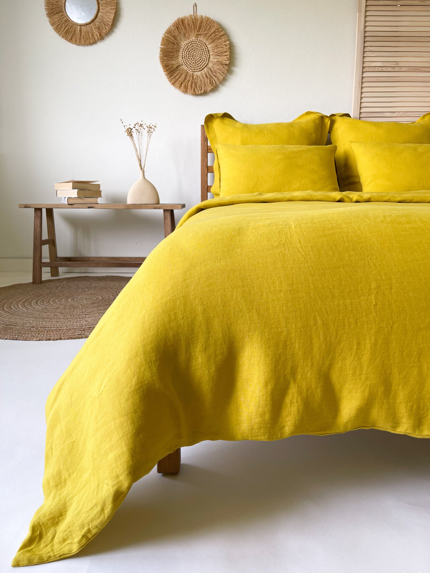 Yellow Chartreuse Washed Linen Bedding Set - Bright Flax Elegance ...