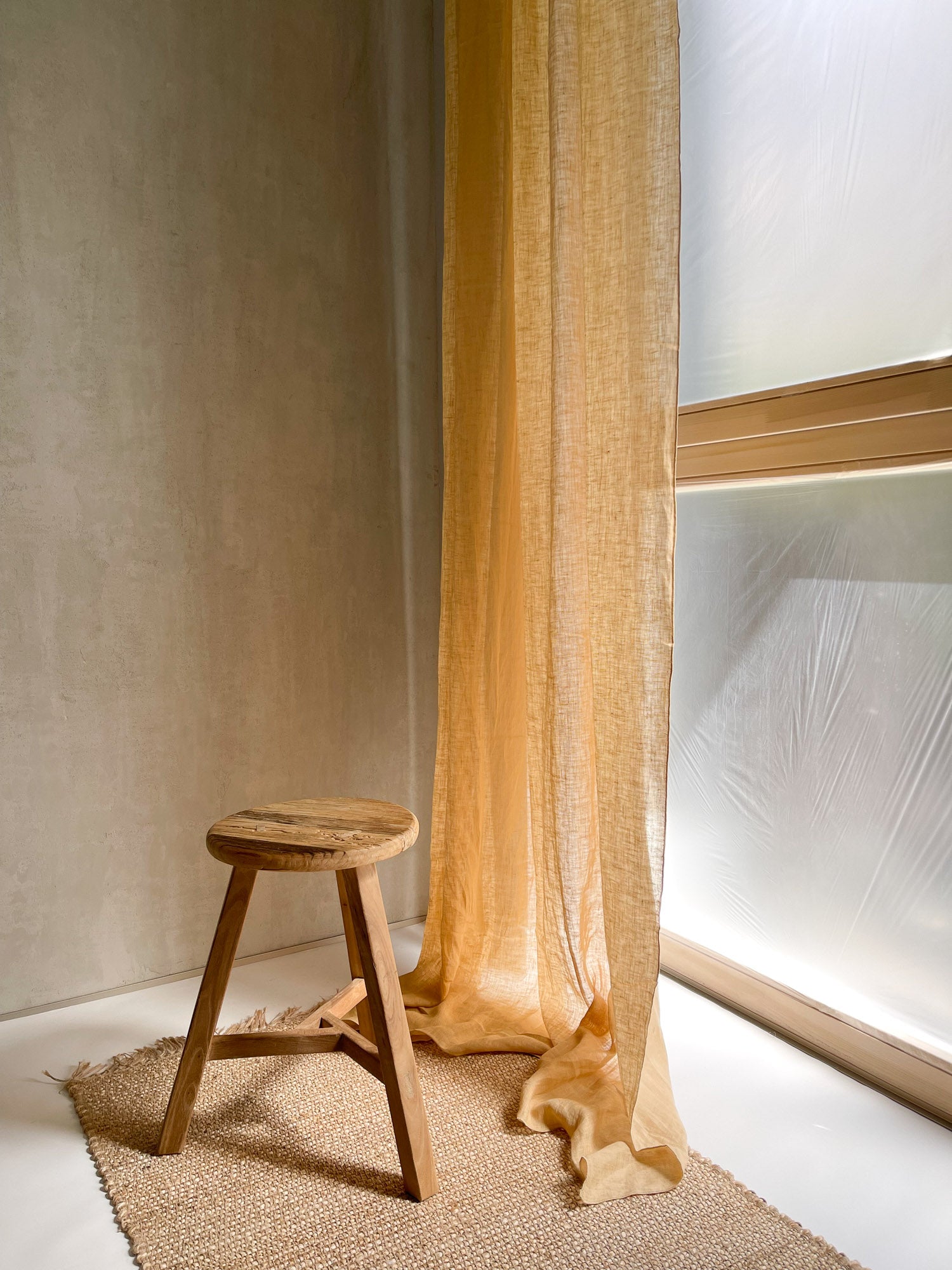 Light Camel Sheer Linen Curtains – Airy Linen Muslin Drapes – Linen Notes