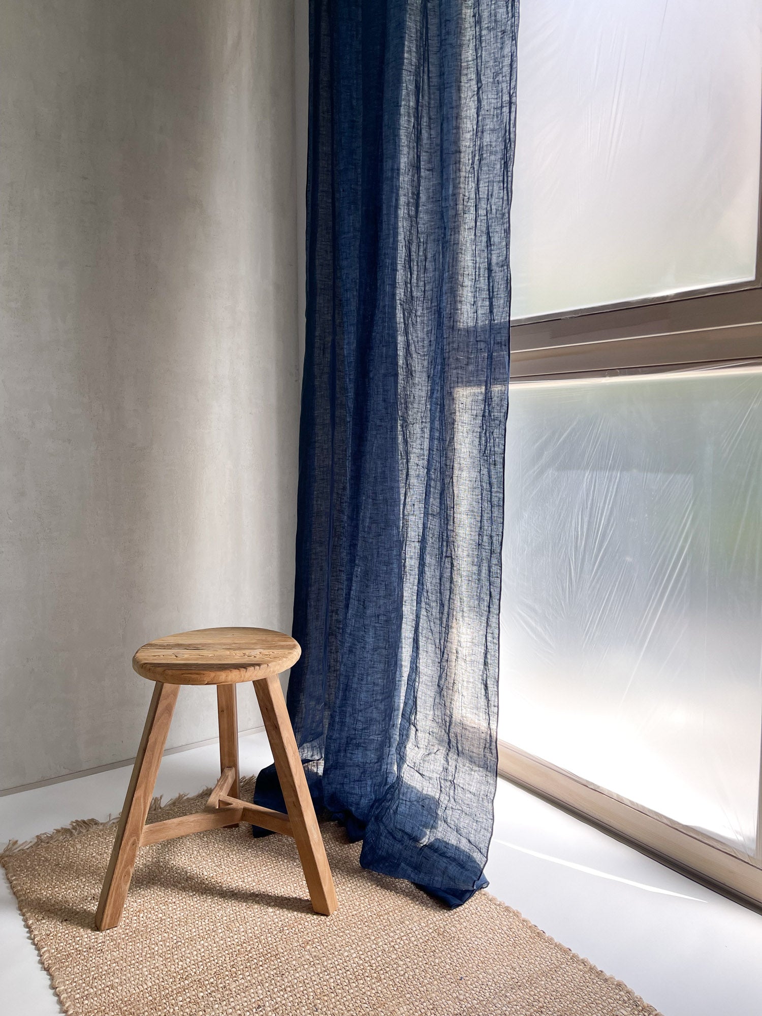 Navy Blue Sheer Linen Muslin Curtains – Bold & Airy Drapes – Linen Notes