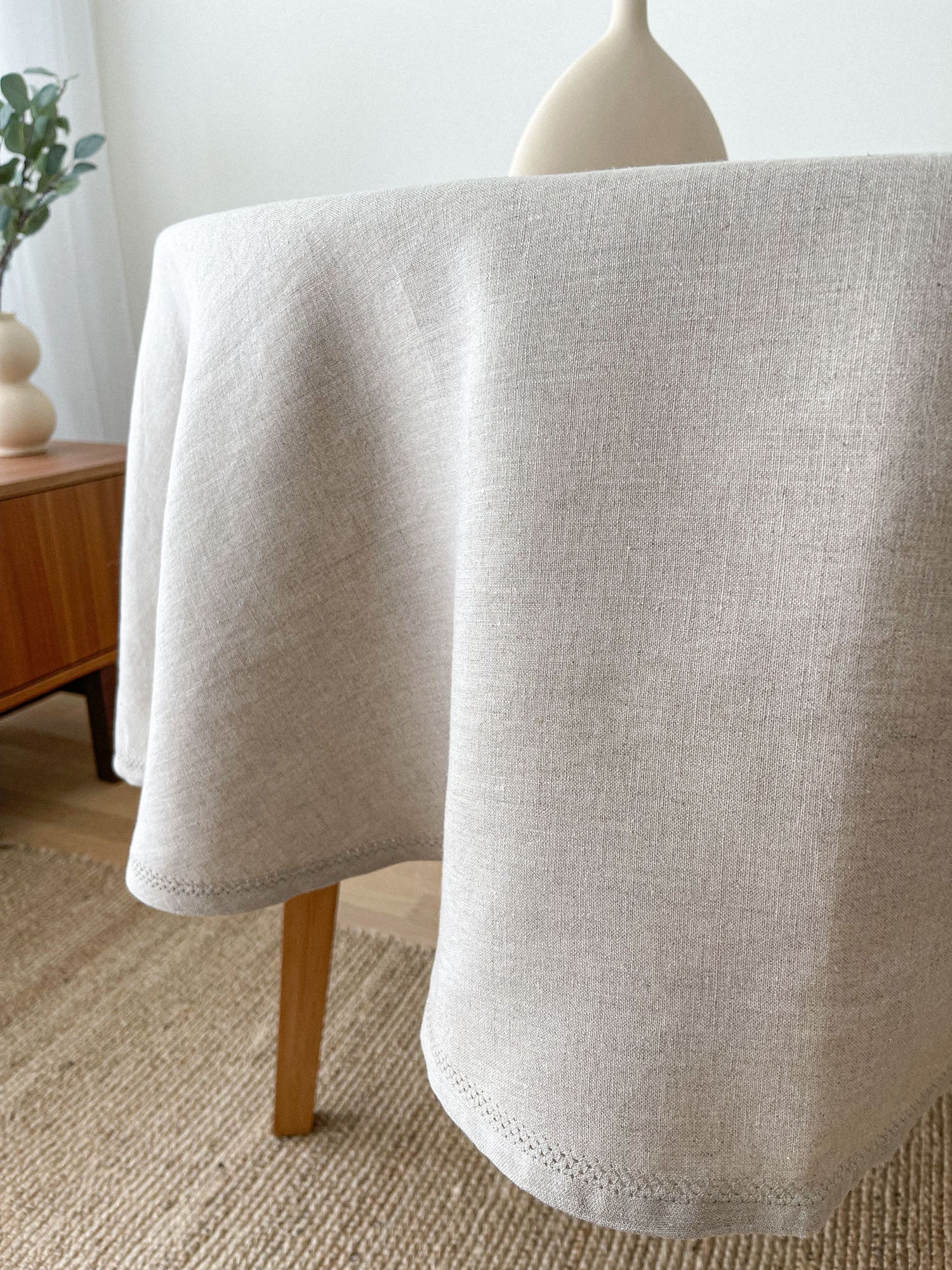 Beige Natural Flax Round Linen Tablecloth | Handmade & Luxurious ...