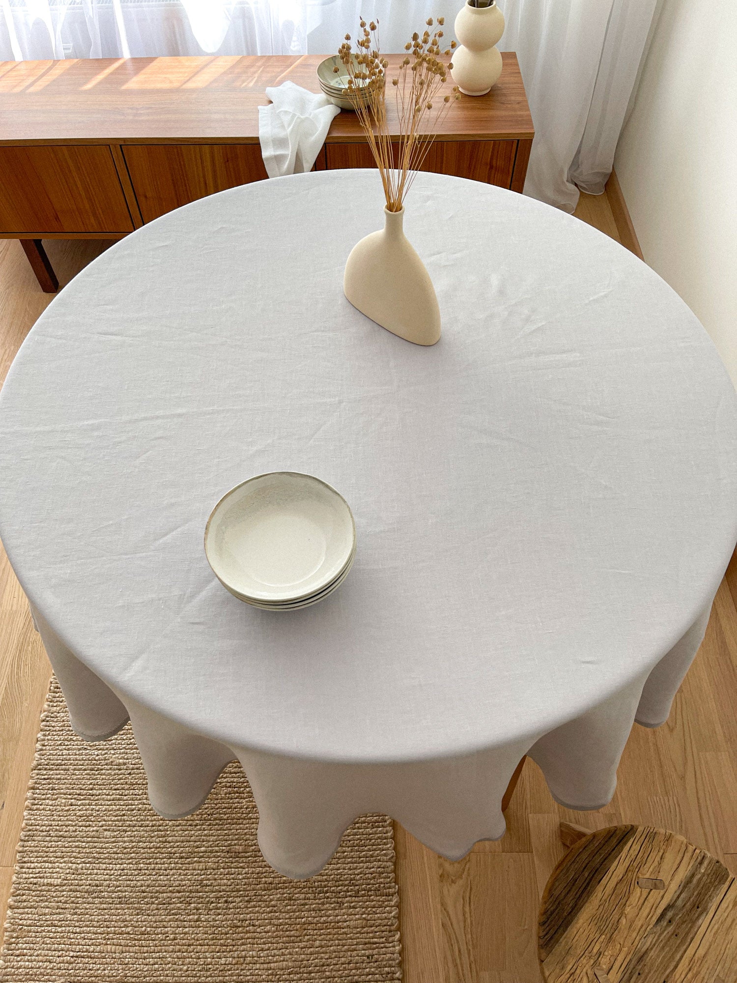 Light Gray Round Linen Tablecloth | Handmade & Premium Quality – Linen ...