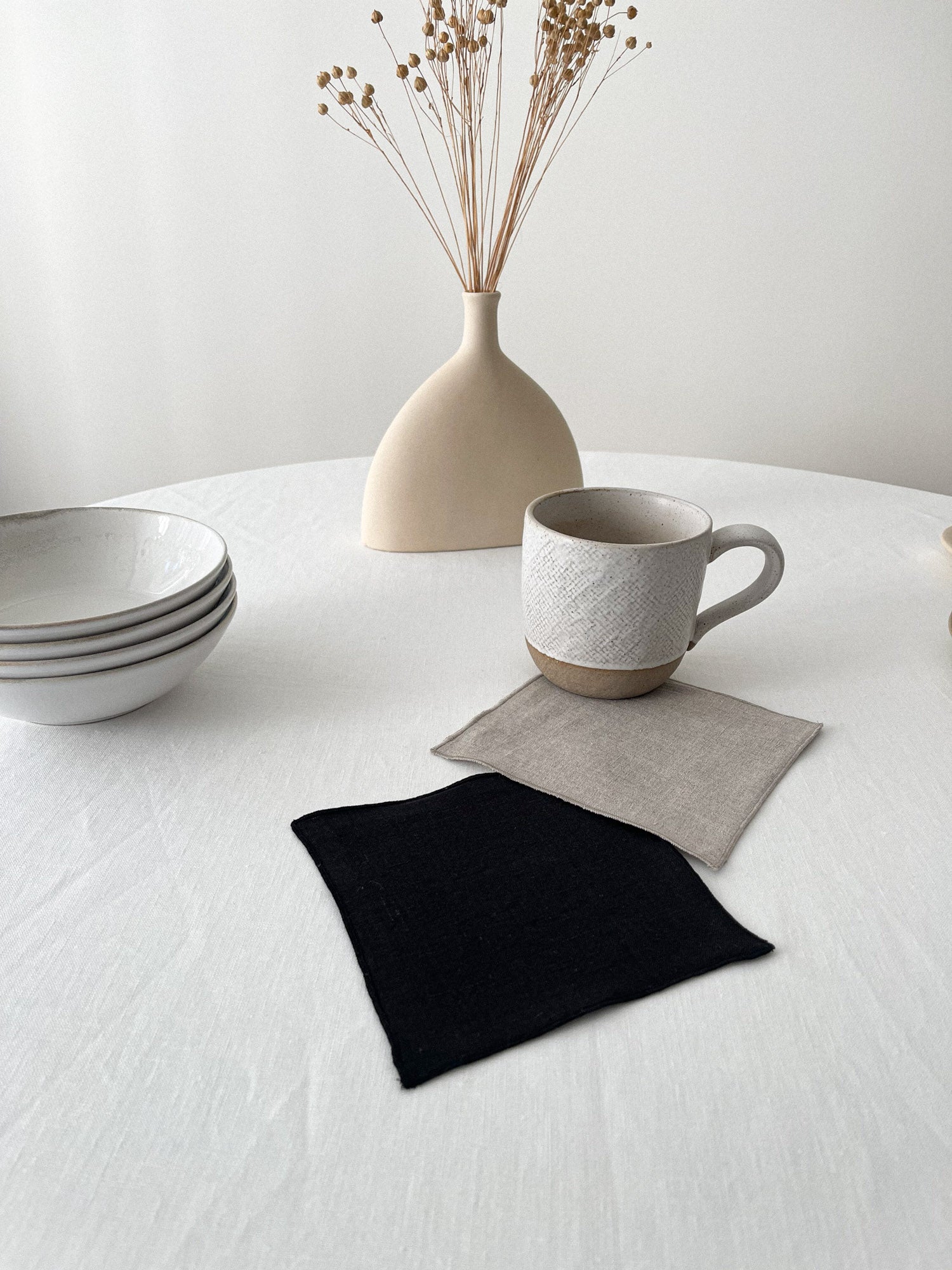 Elegant Black Linen Coaster Sets – Durable & Stylish – Linen Notes