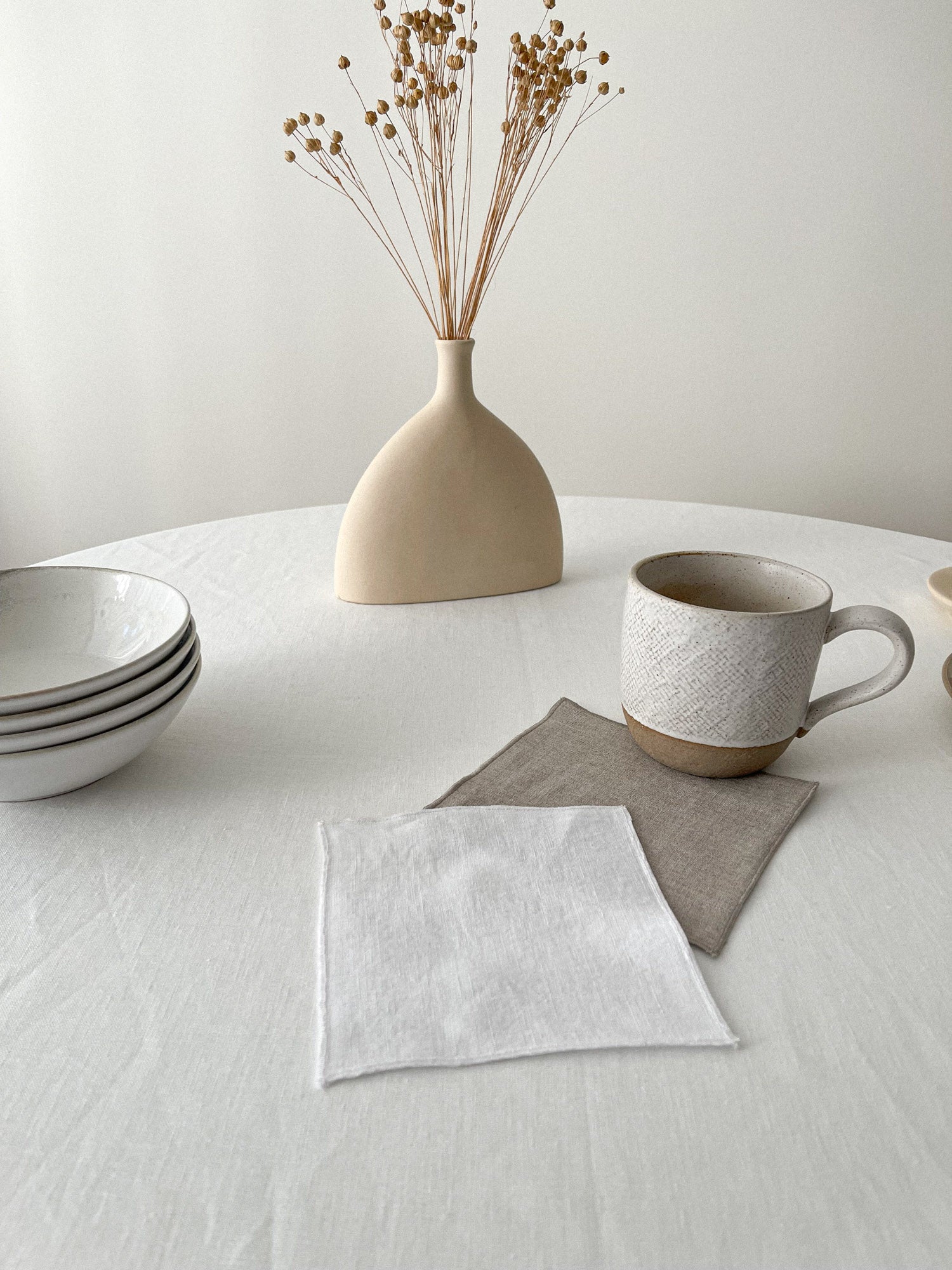 White Linen Coaster Sets – Elegant & Eco-Friendly – Linen Notes