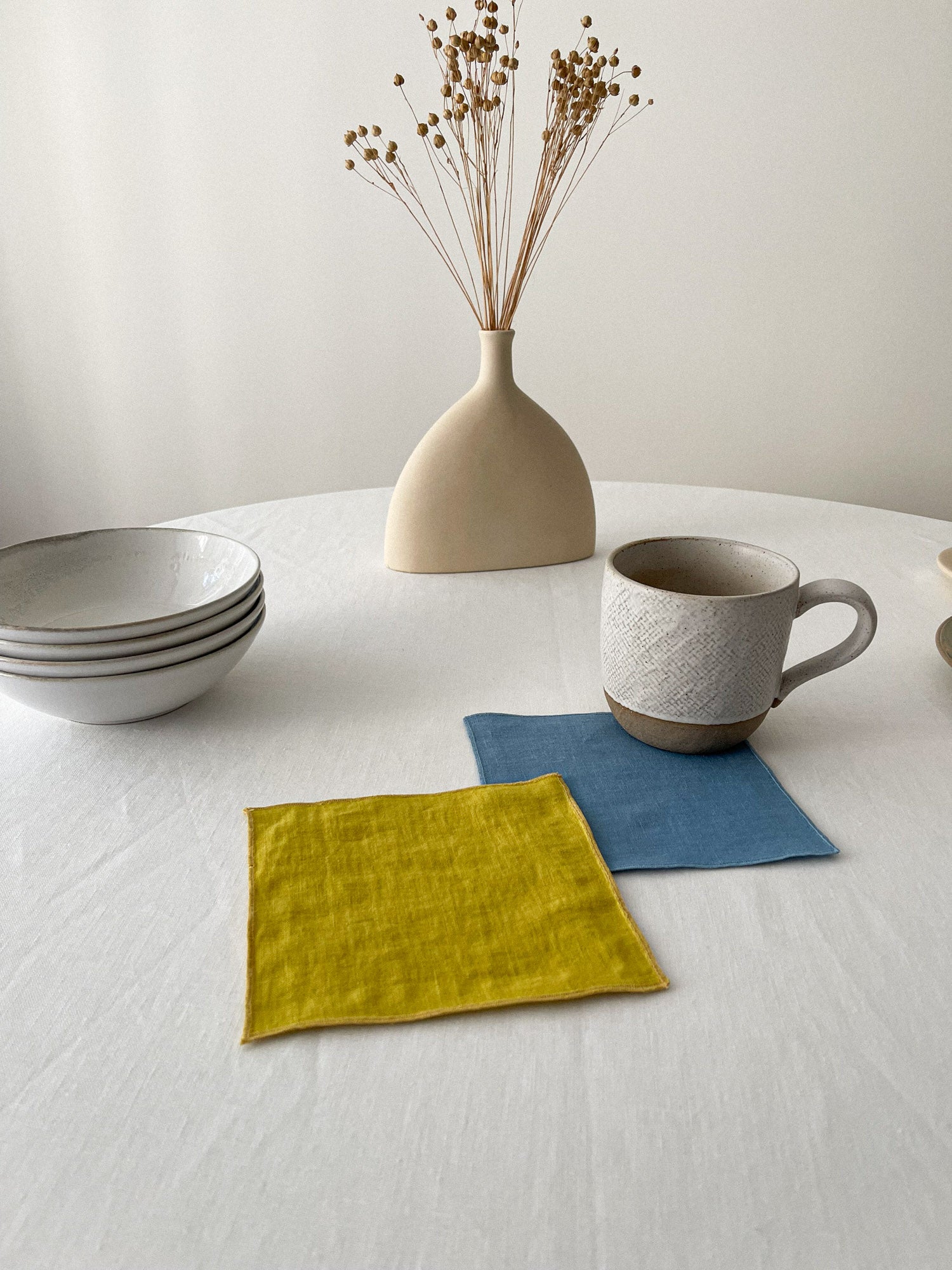 Chartreuse Yellow Linen Coaster Set – Bright & Vibrant – Linen Notes