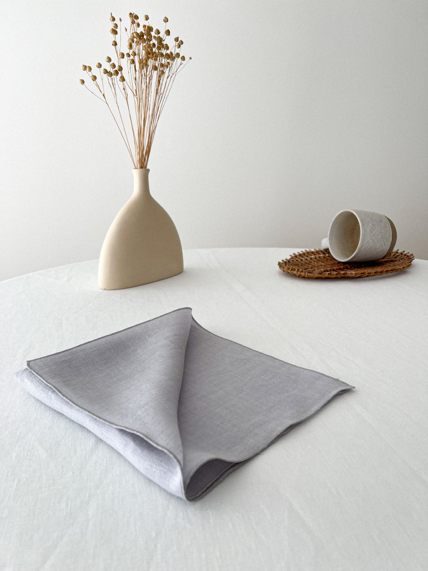 Light Grey Washed Linen Napkins with Stitch Edges | Linen Notes