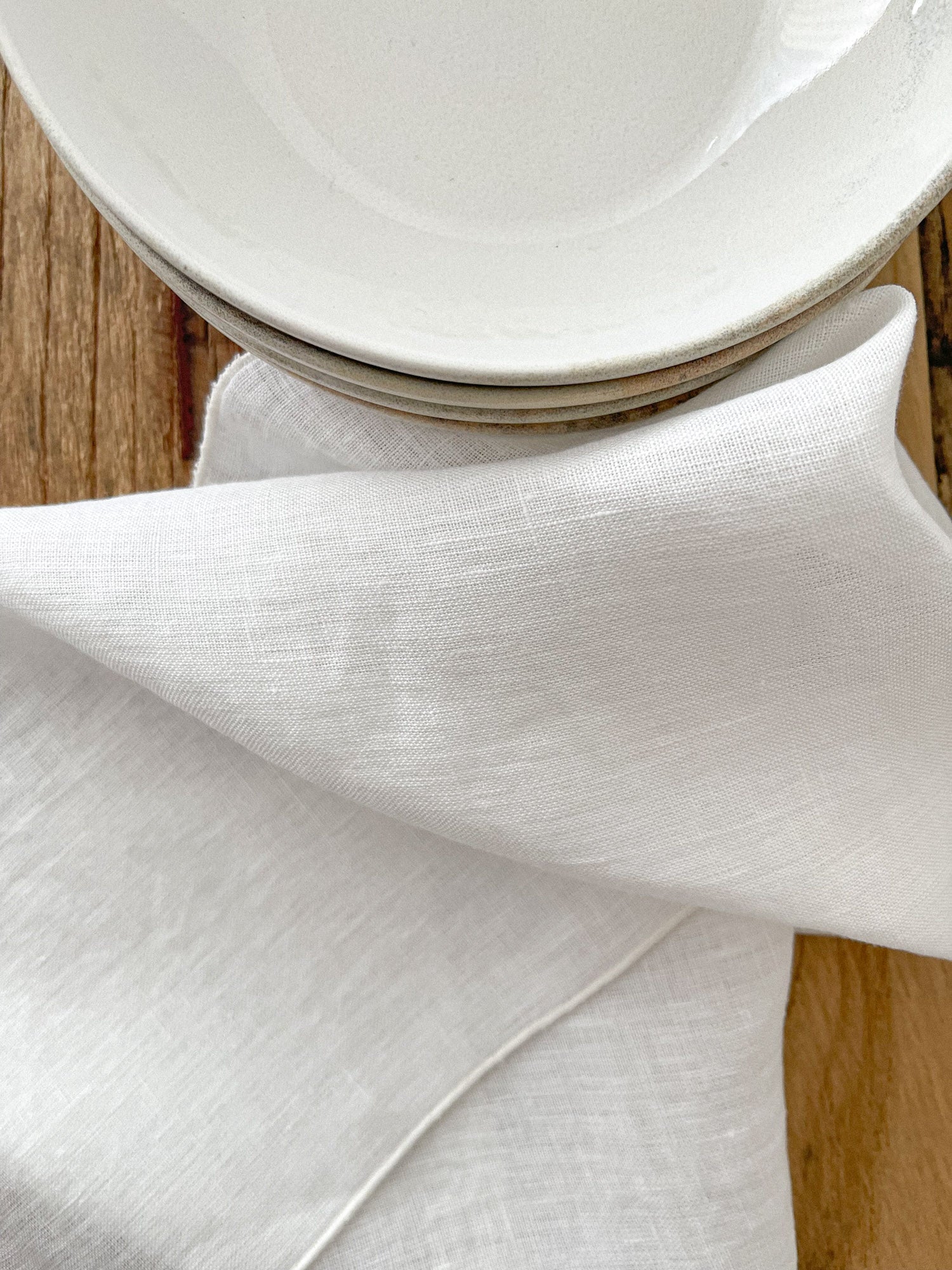 Off White Washed Linen Napkins with Stitch Edges | Linen Notes