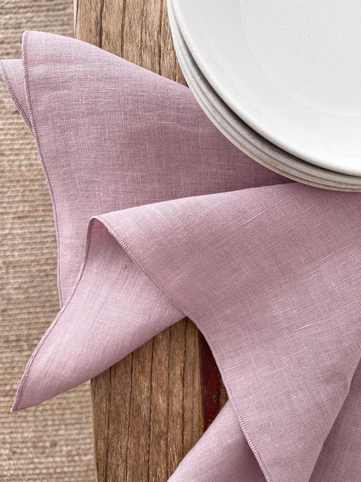 Dusty Pink Washed Linen Napkins with Stitch Edges | Linen Notes