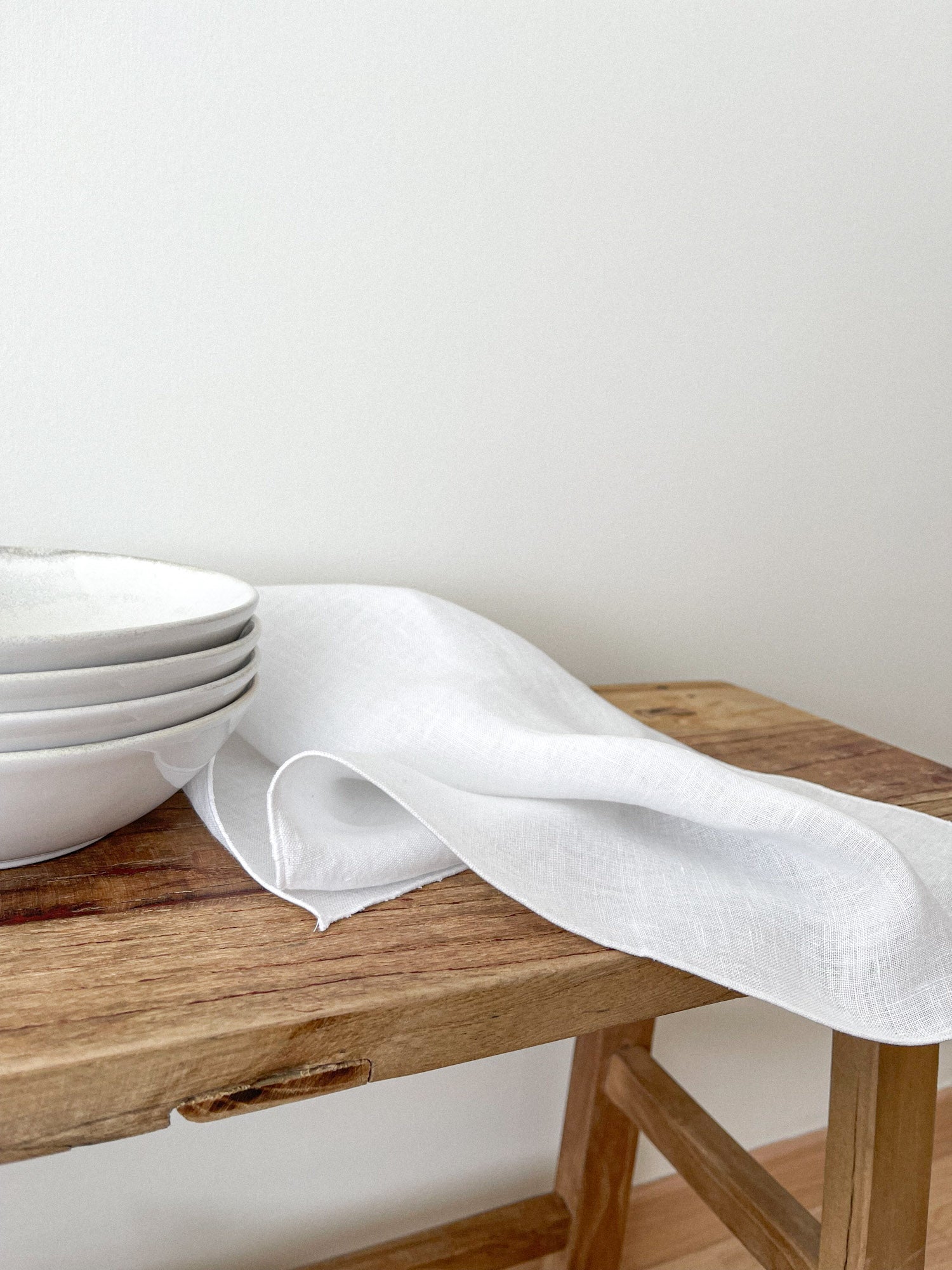 White Washed Linen Napkins with Stitch Edges | Linen Notes