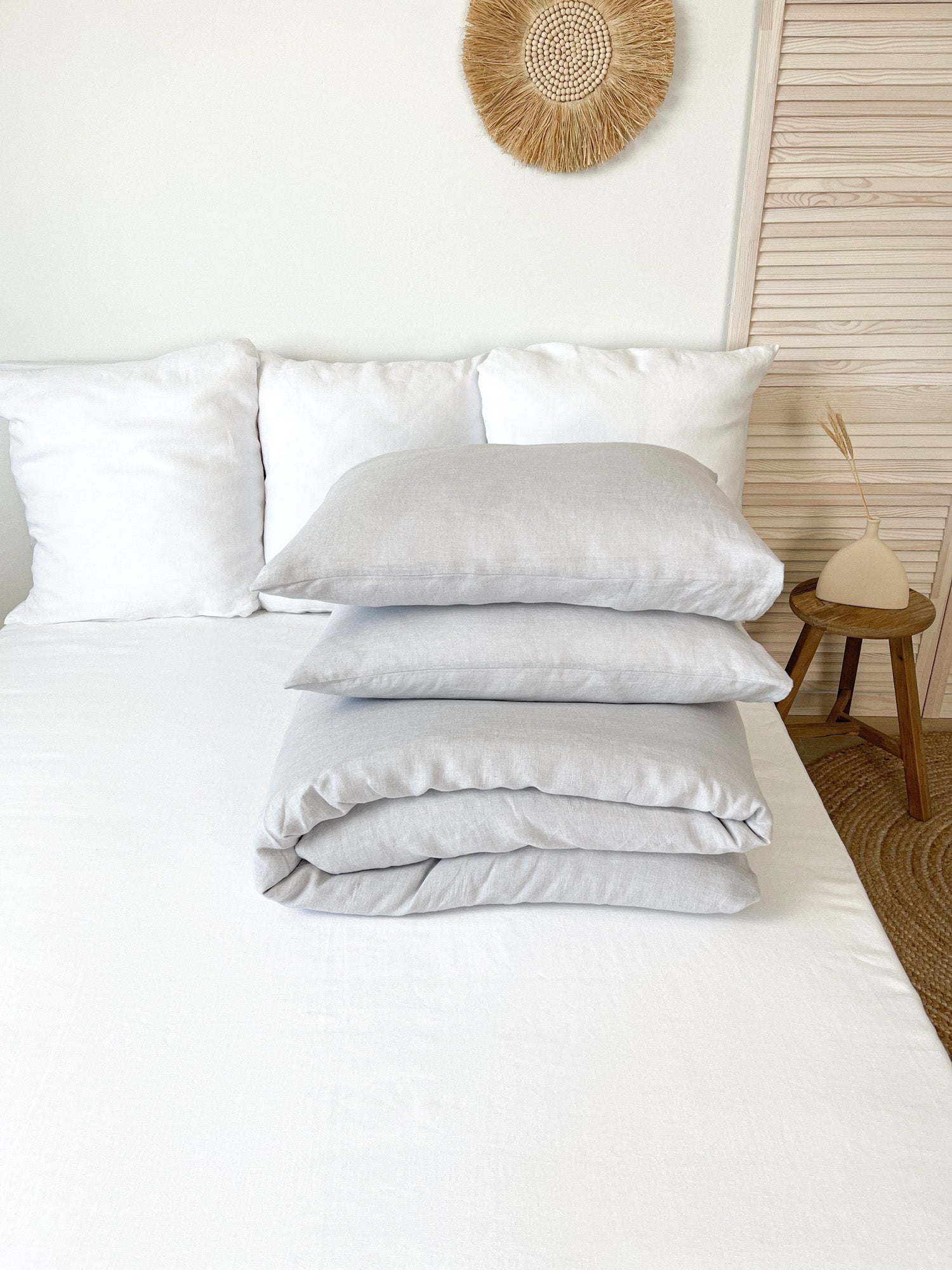 Light Gray Washed Linen Duvet Cover Set - Sustainable Elegance – Linen ...