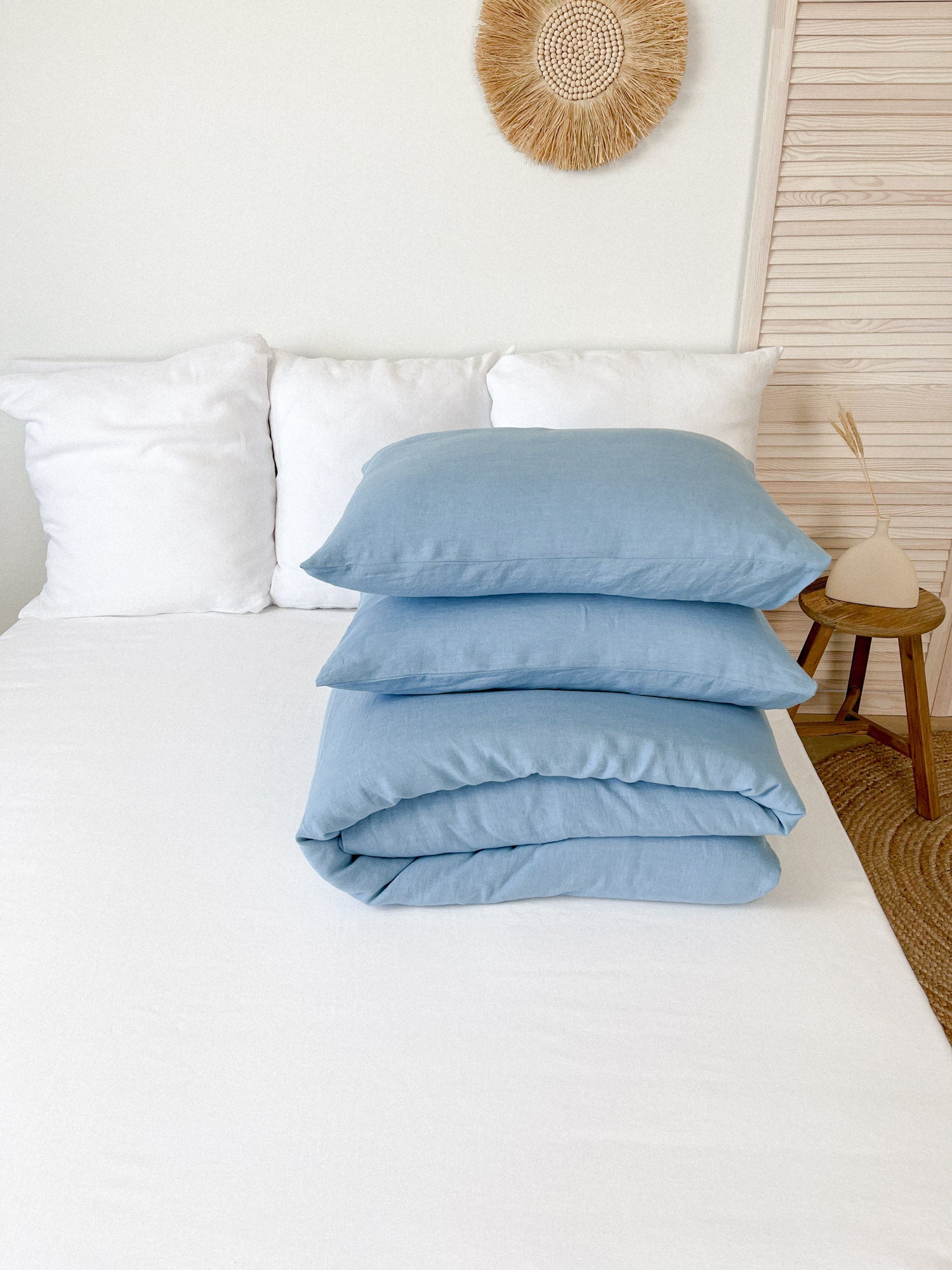 Light Blue Washed Linen Duvet Cover Set - French Elegance – Linen Notes