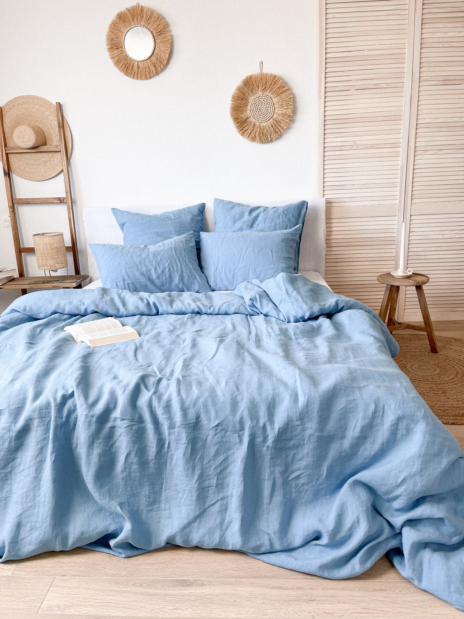 Light Blue Washed Linen Duvet Cover Set - French Elegance – Linen Notes