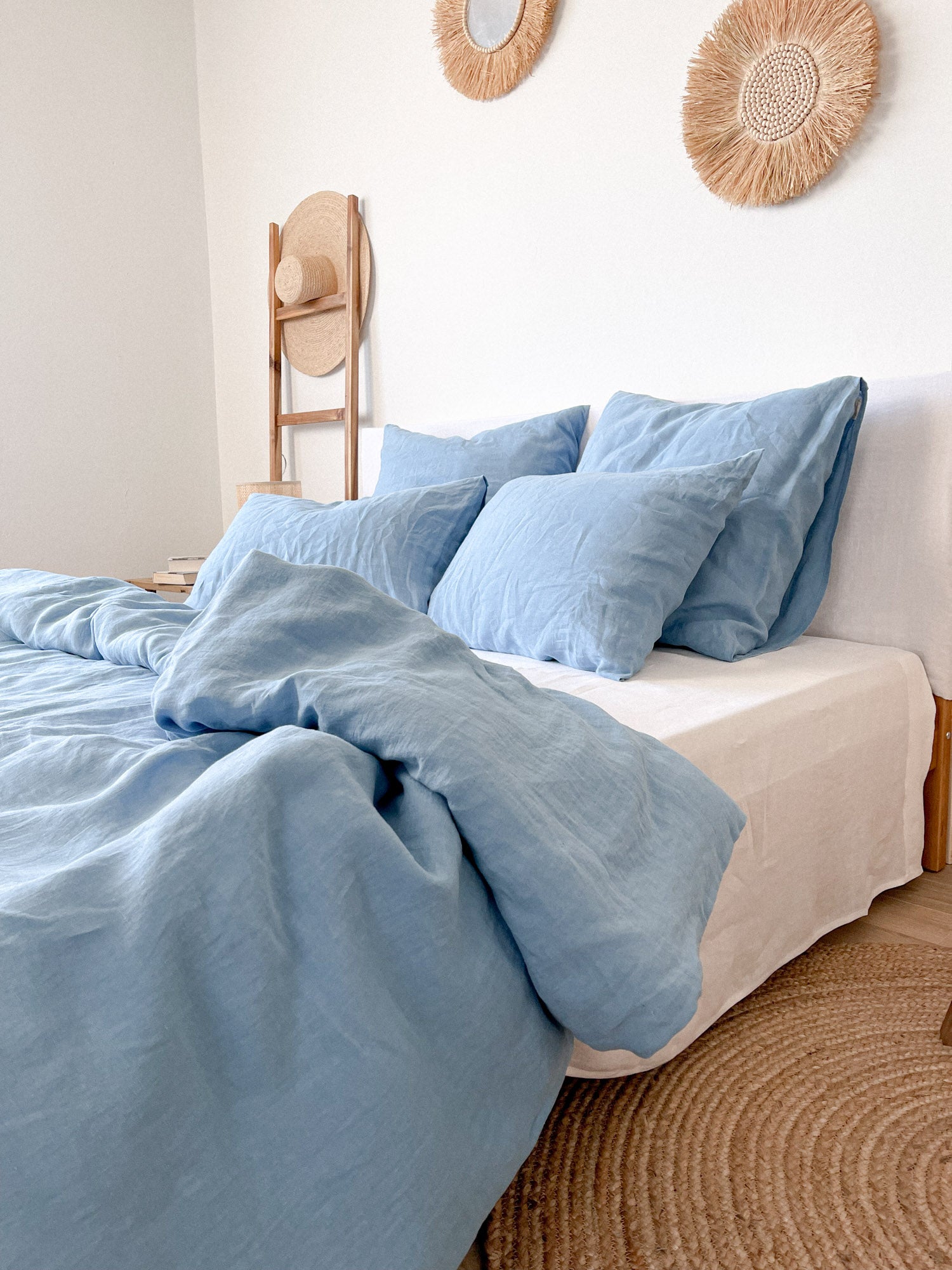 Light Blue Washed Linen Duvet Cover Set - French Elegance – Linen Notes