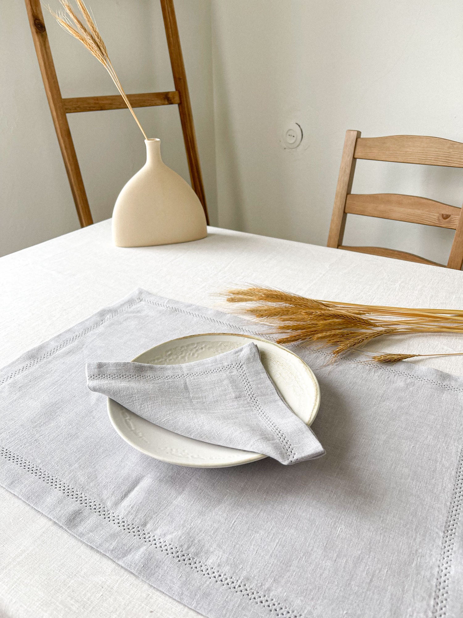 Light Gray Hemstitch Linen Napkins – Elegant & Handmade – Linen Notes