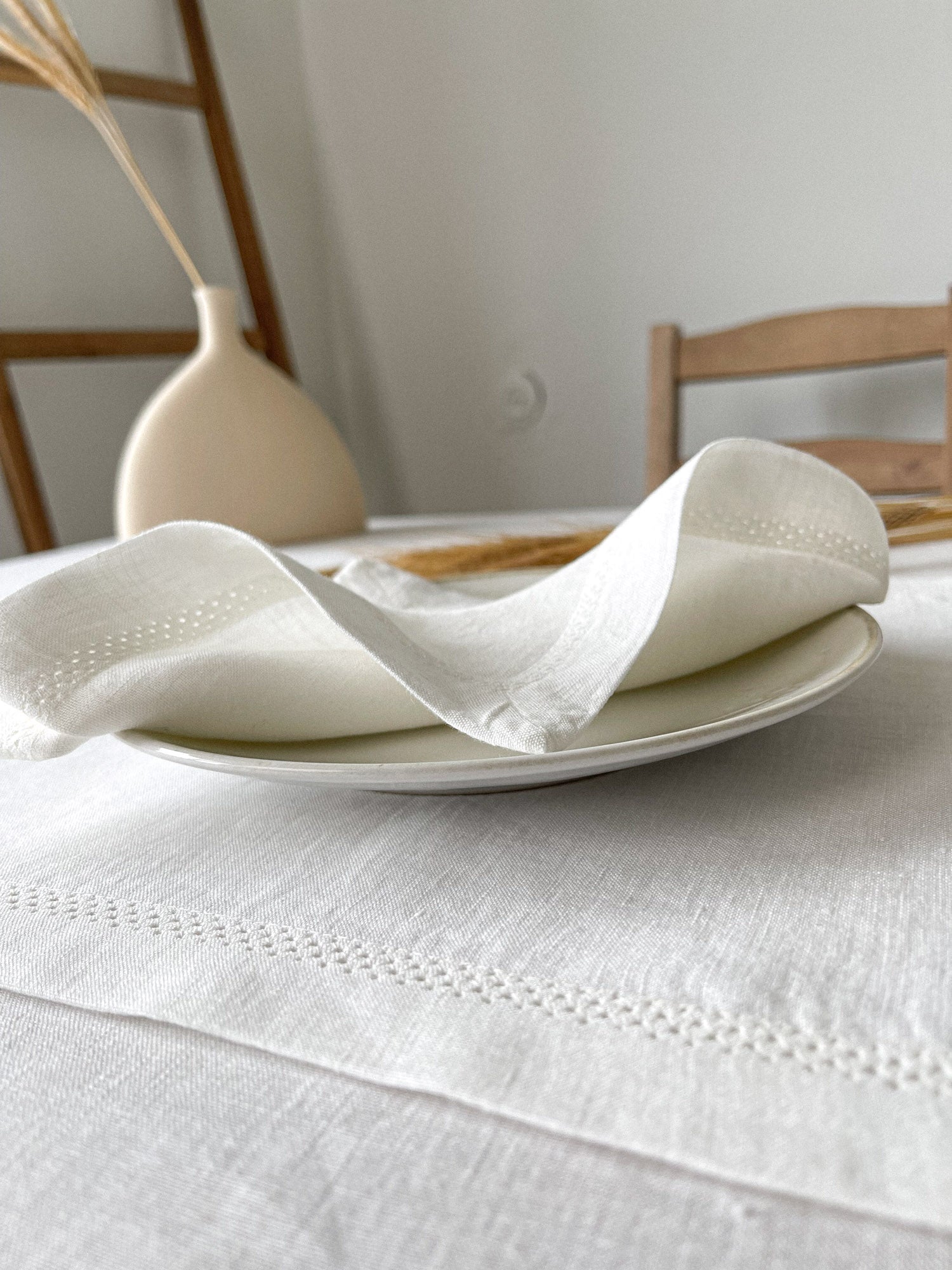 Off-White Hemstitch Linen Napkins – Handmade Elegance – Linen Notes