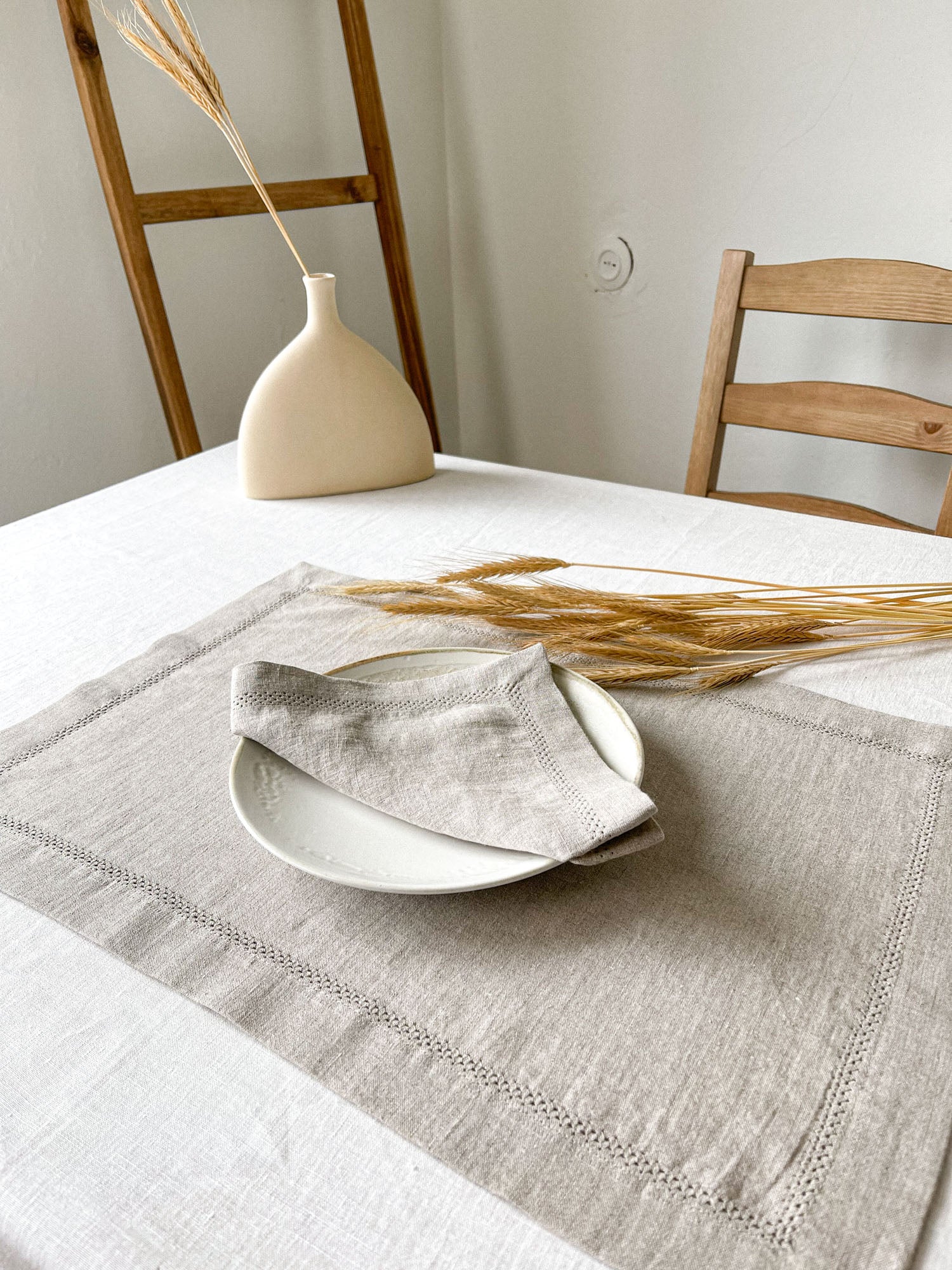 Beige Natural Flax Hemstitch Linen Napkins – Handmade Style – Linen Notes