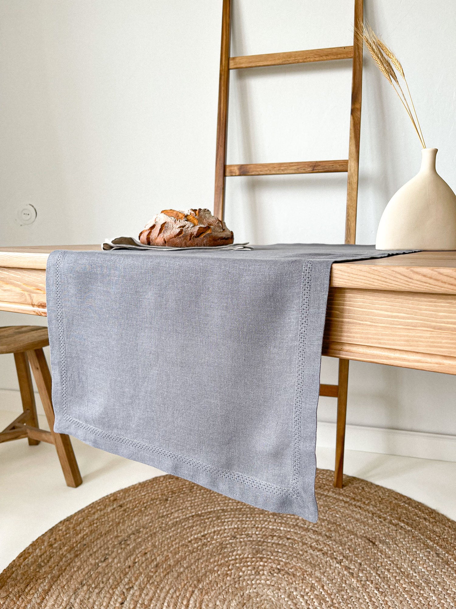 Charcoal Gray Linen Table Runner with Hemstitch – Linen Notes