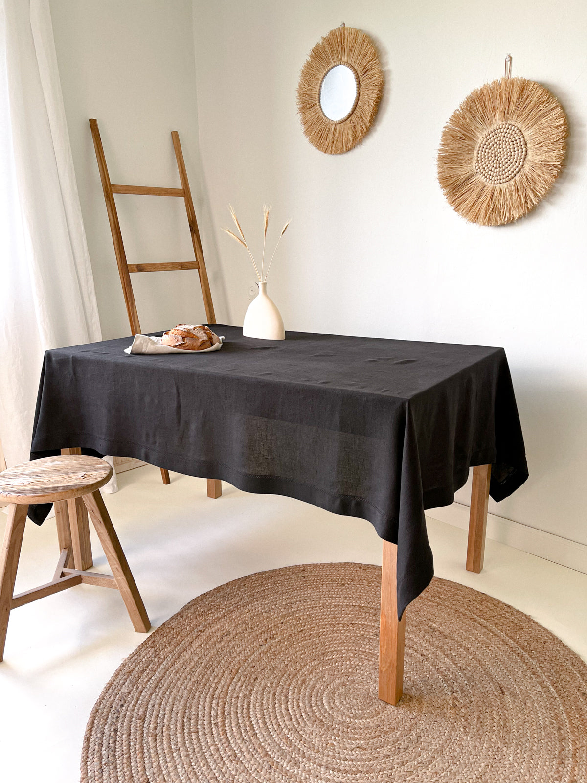 Black Linen Tablecloth with Hemstitch | Classic Elegance – Linen Notes