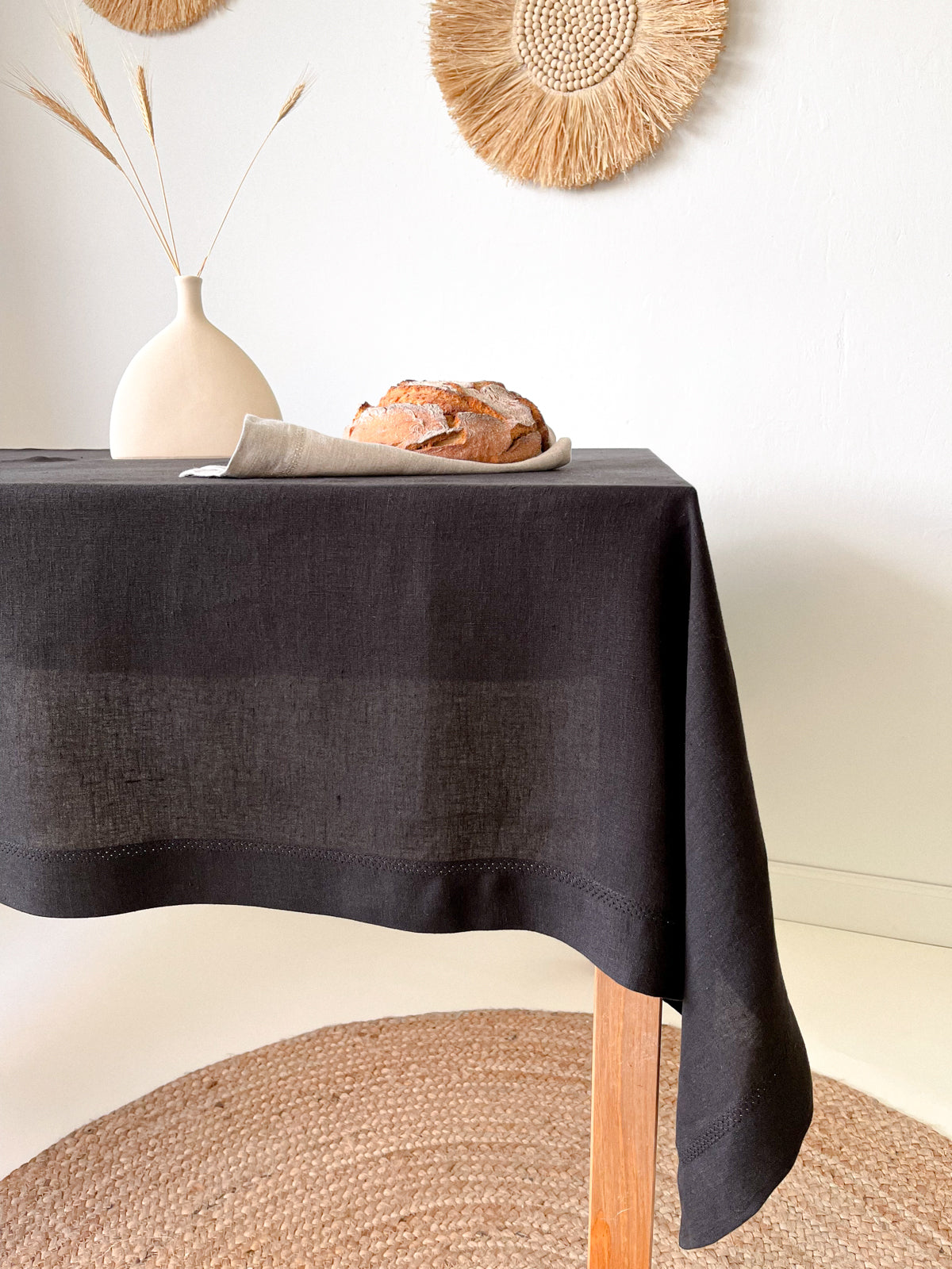Black Linen Tablecloth with Hemstitch | Classic Elegance – Linen Notes