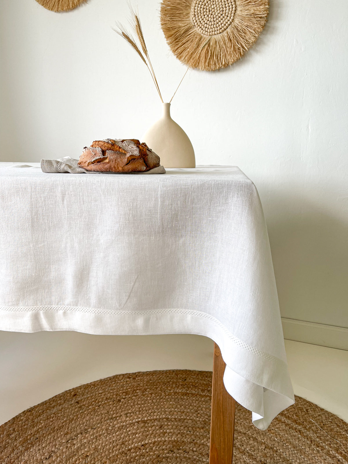 Off-White Washed Linen Tablecloth with Hemstitch | Elegant – Linen Notes