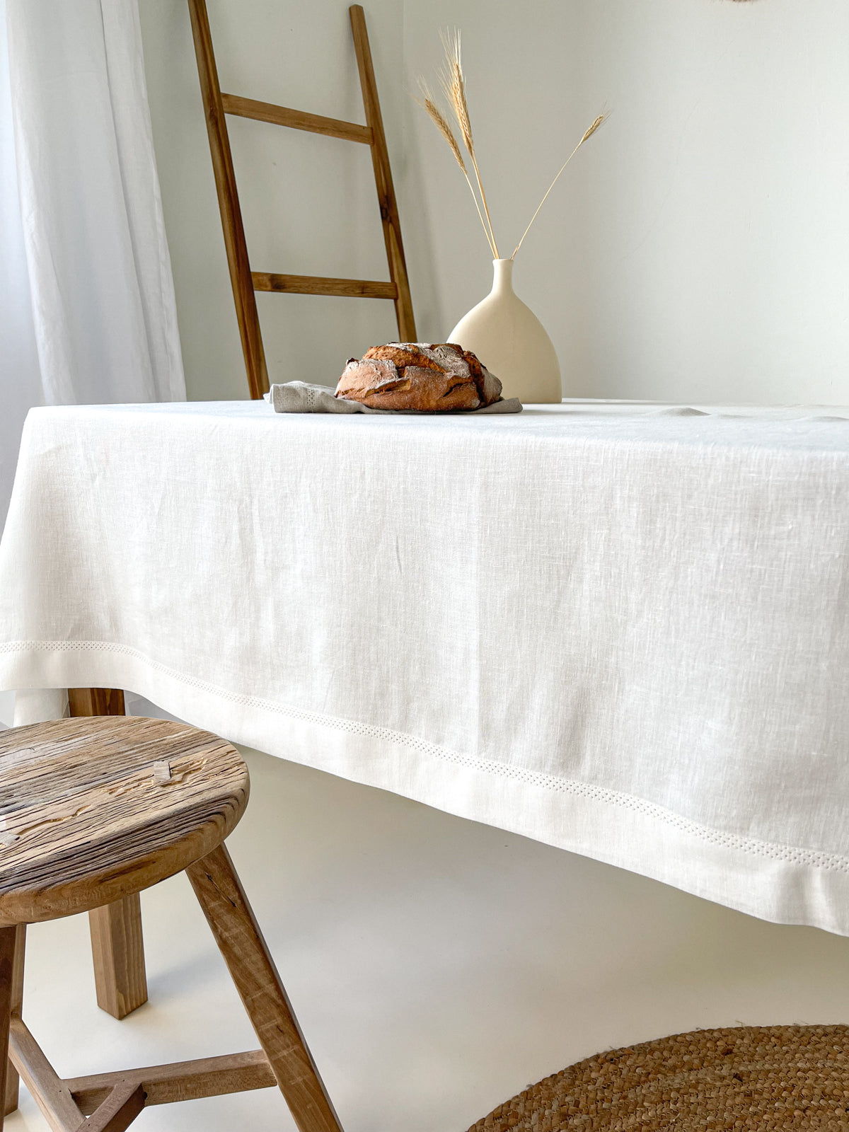 Off-White Washed Linen Tablecloth with Hemstitch | Elegant – Linen Notes