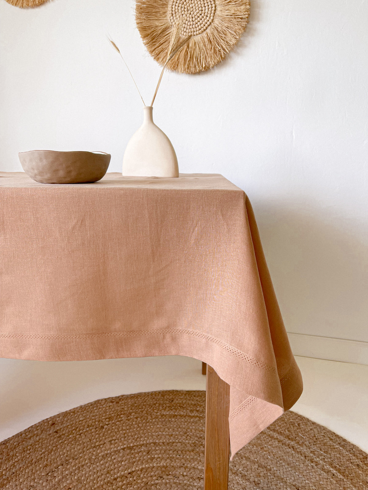 Tan Earth Tone Linen Tablecloth with Hemstitch | Warm Appeal – Linen Notes