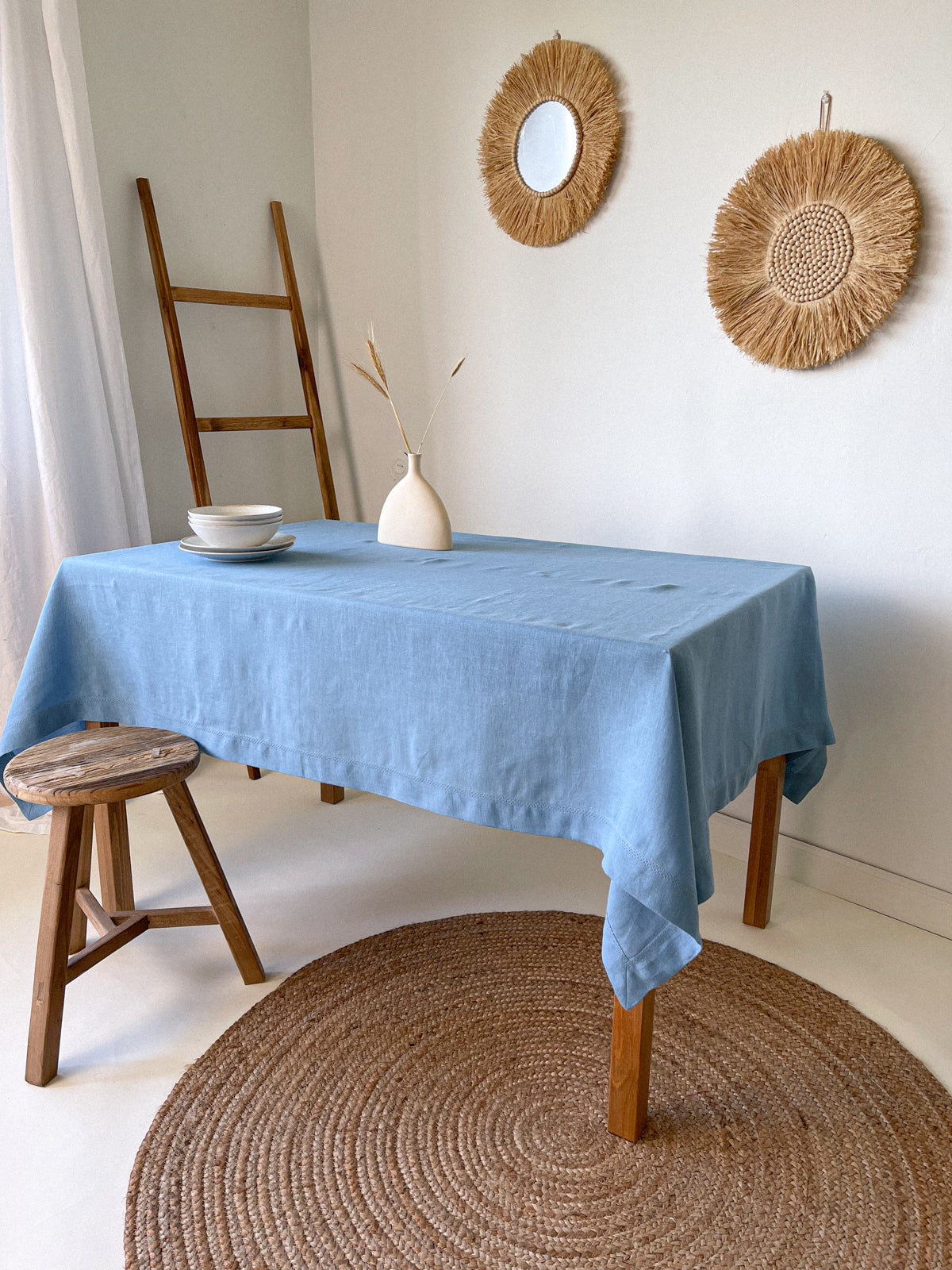 Light Blue Linen Tablecloth with Hemstitch | Timeless Charm – Linen Notes
