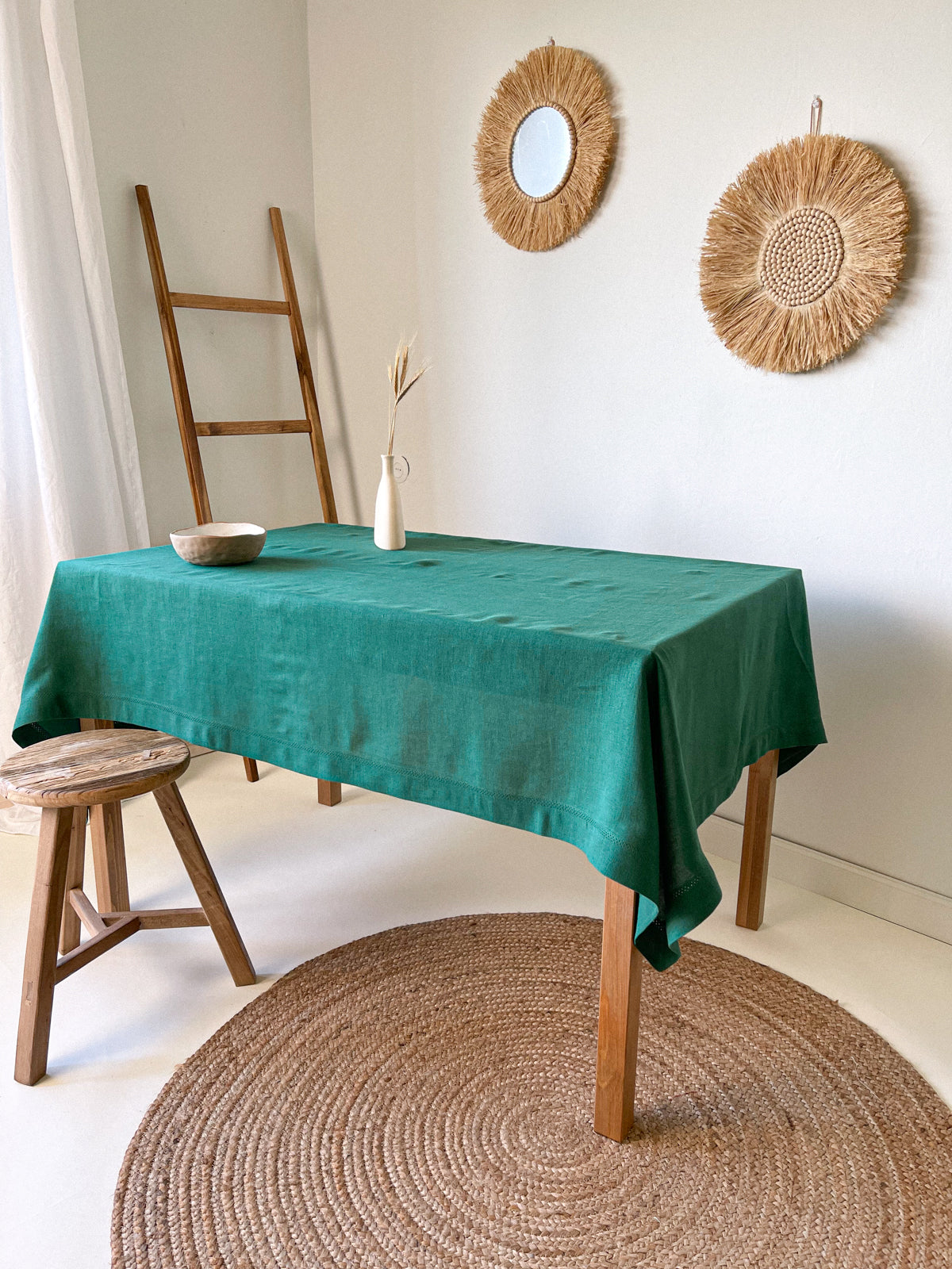 Dark Green Emerald Linen Tablecloth with Hemstitch – Linen Notes