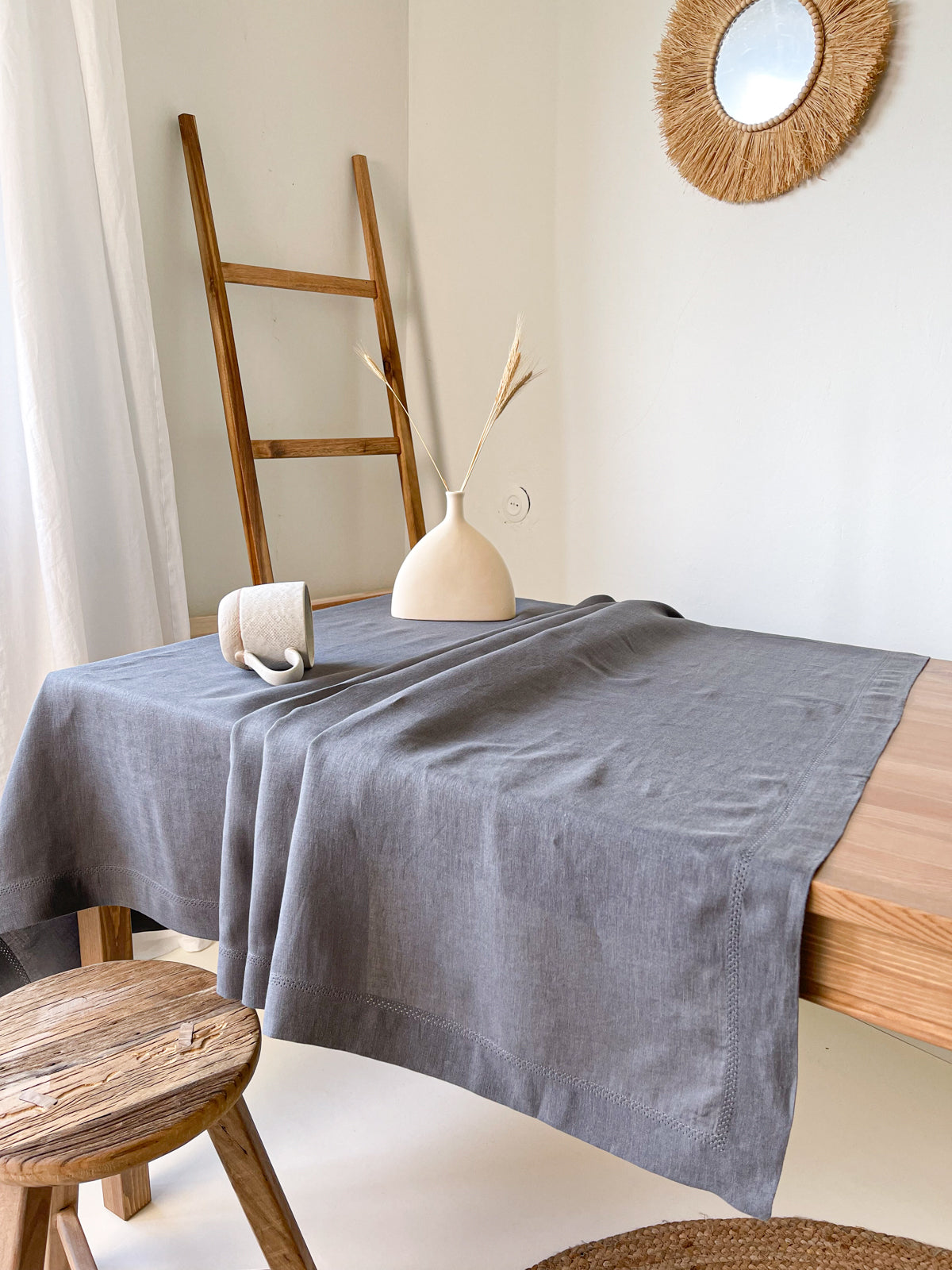 Dark Gray Charcoal Linen Tablecloth with Hemstitch – Linen Notes