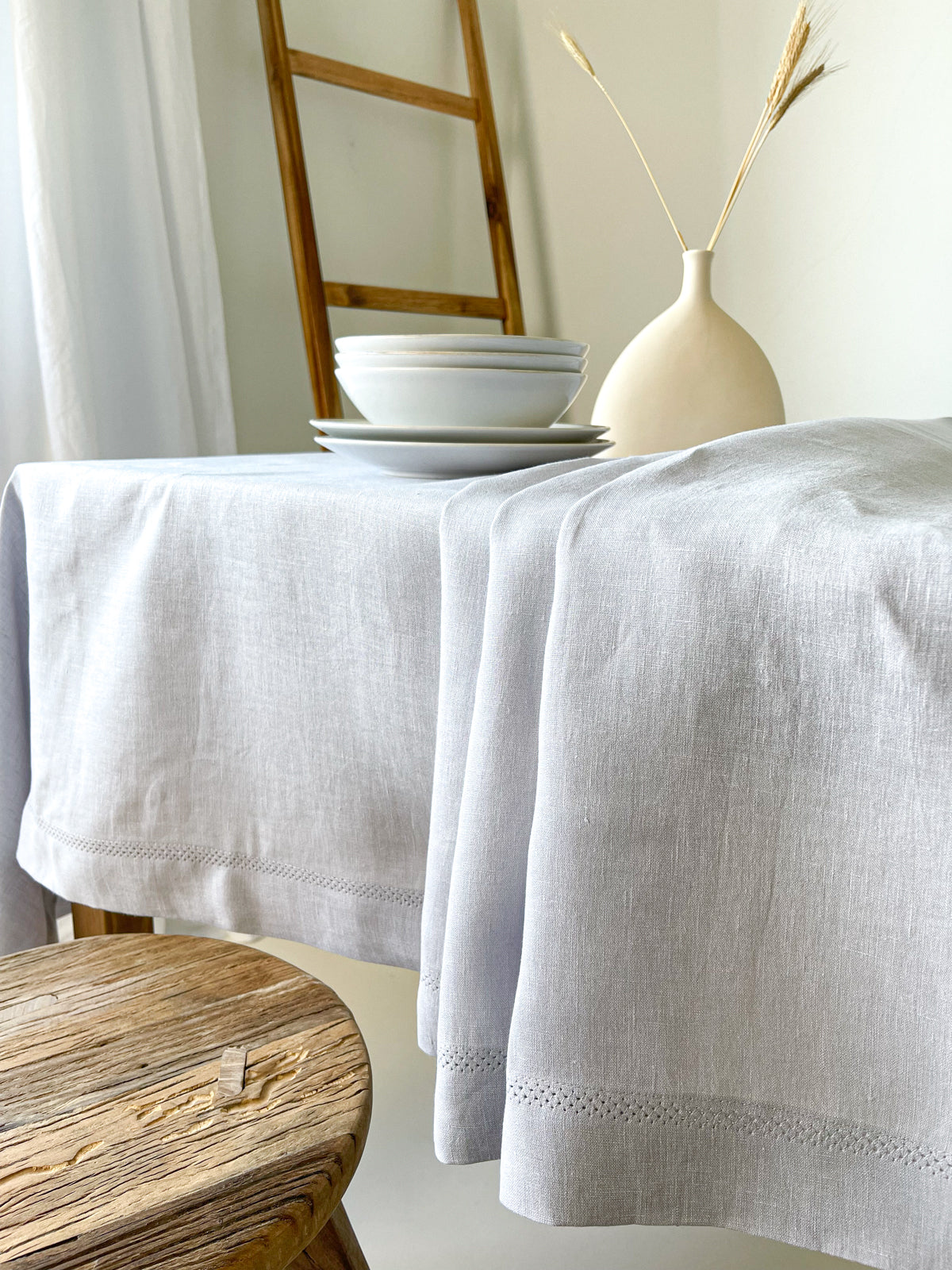 Light Gray Flax Washed Linen Tablecloth with Hemstitch – Linen Notes