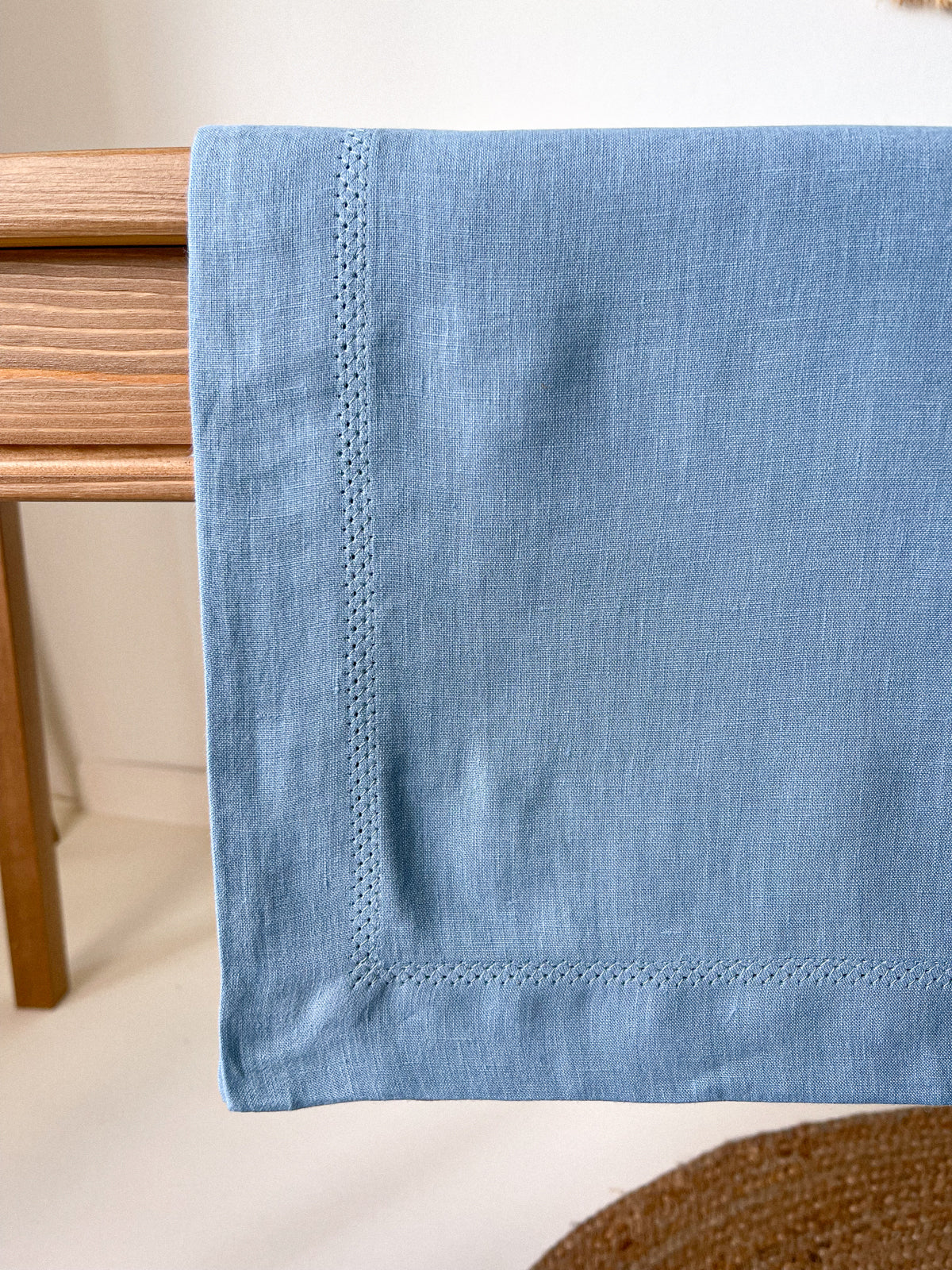 Light Blue Linen Tablecloth with Hemstitch | Timeless Charm – Linen Notes