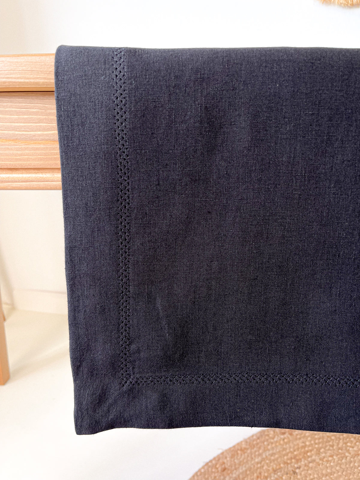 Black Linen Tablecloth with Hemstitch | Classic Elegance – Linen Notes