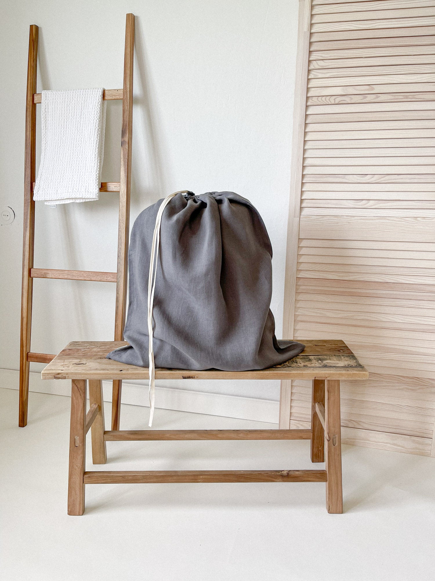 Dark Gray Linen Laundry Bag with Drawstring - Elegant & Eco-Friendly ...