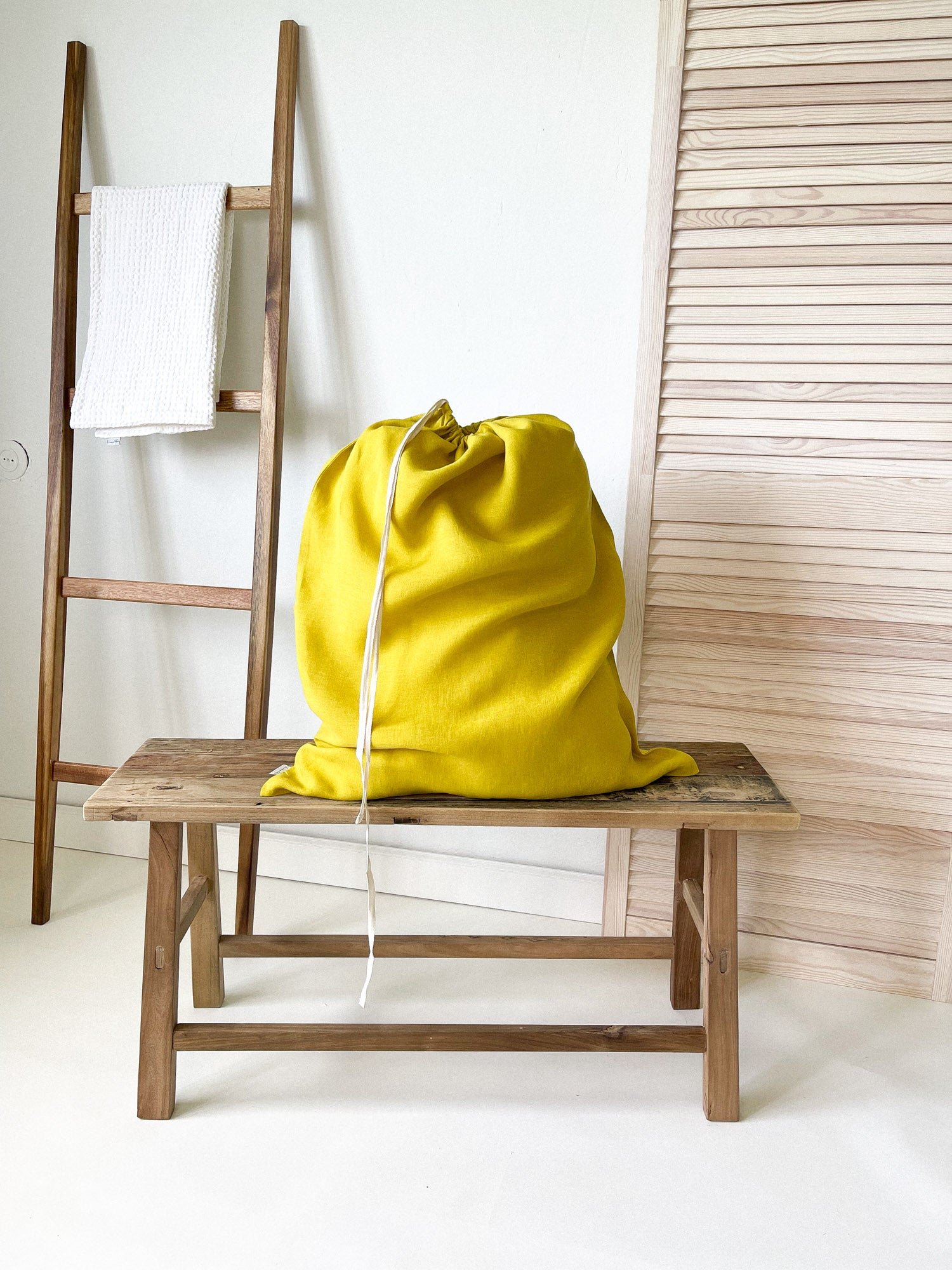 Yellow Linen Laundry Bag with Drawstring - Bright & Sustainable – Linen ...