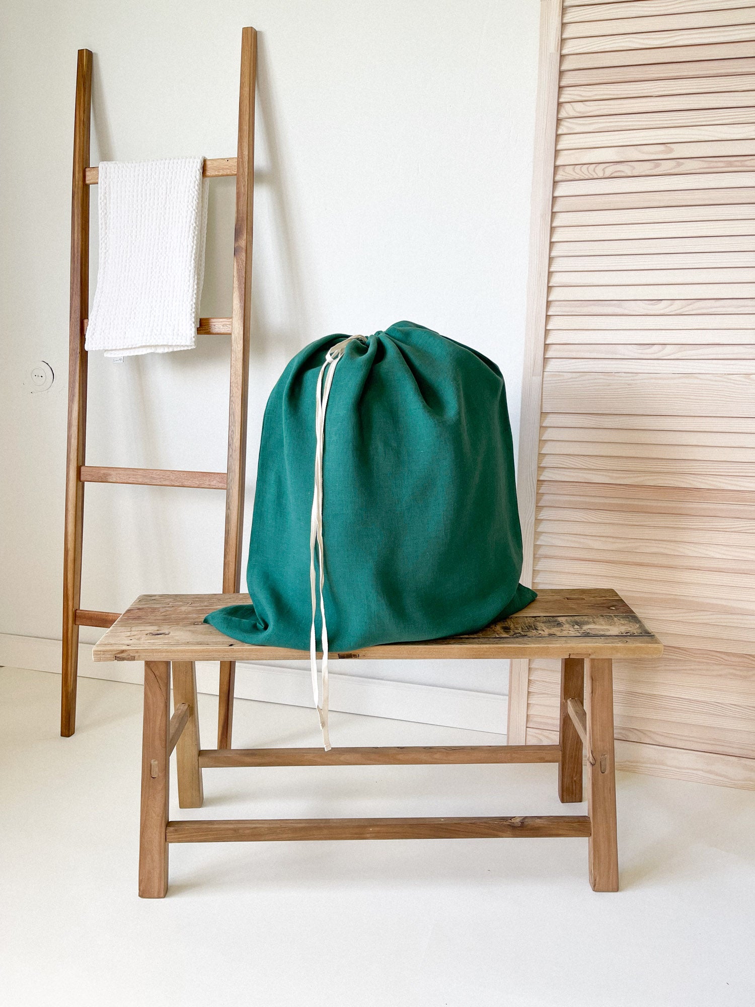 Dark Green Linen Laundry Bag with Drawstring - Stylish & Sustainable ...