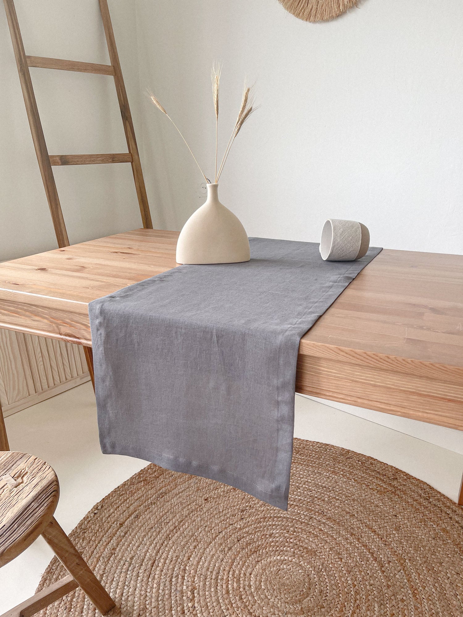 Dark Grey Linen Table Runner | Linen Notes