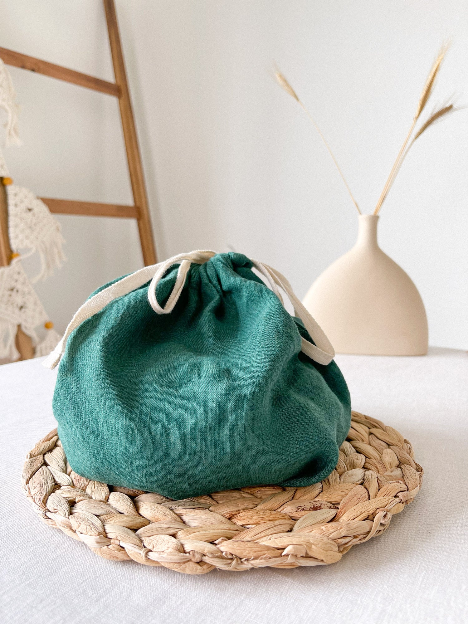 Emerald Green Homemade Bread Linen Bag – Eco-Friendly – Linen Notes