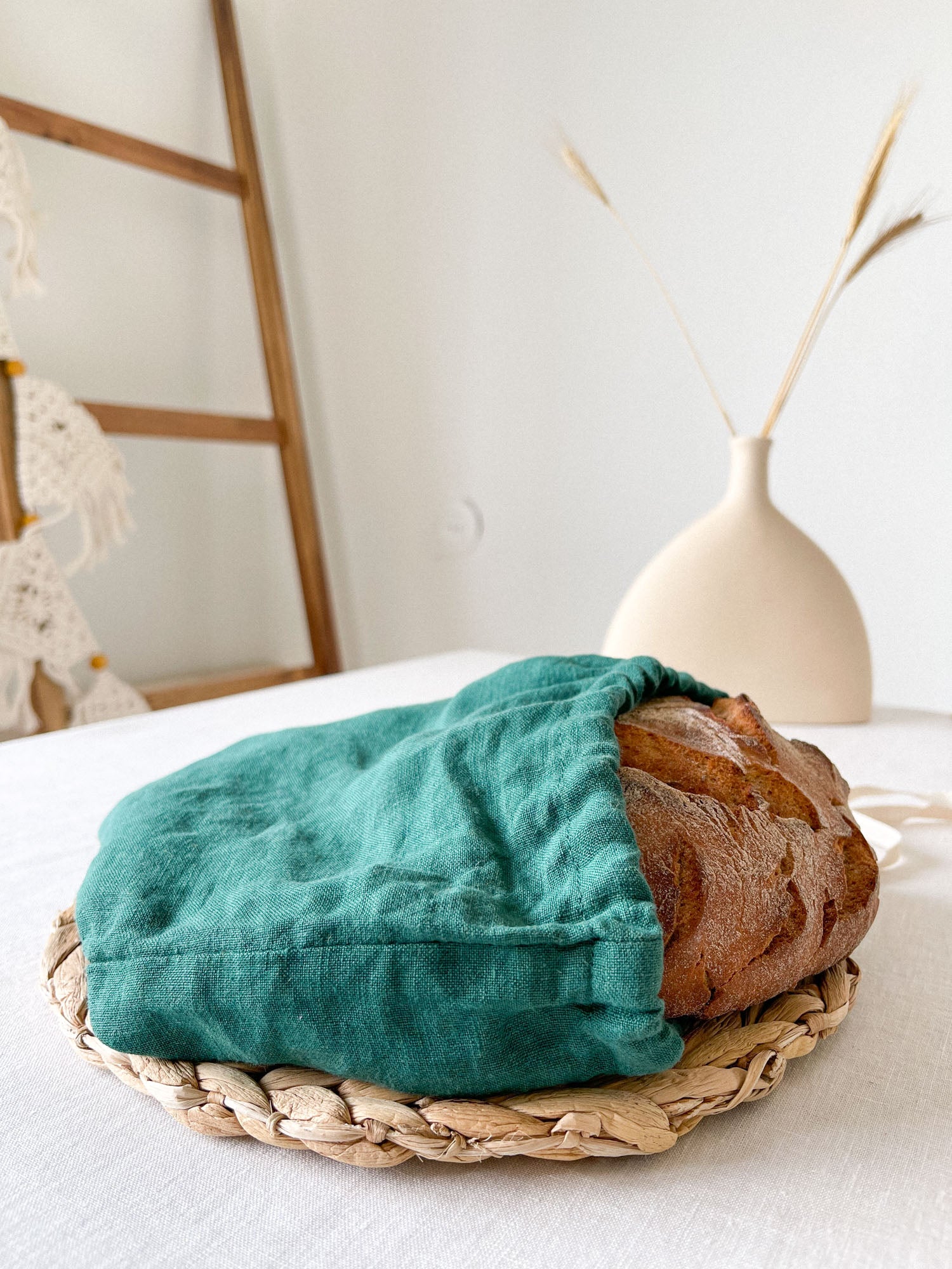 Emerald Green Homemade Bread Linen Bag – Eco-Friendly – Linen Notes