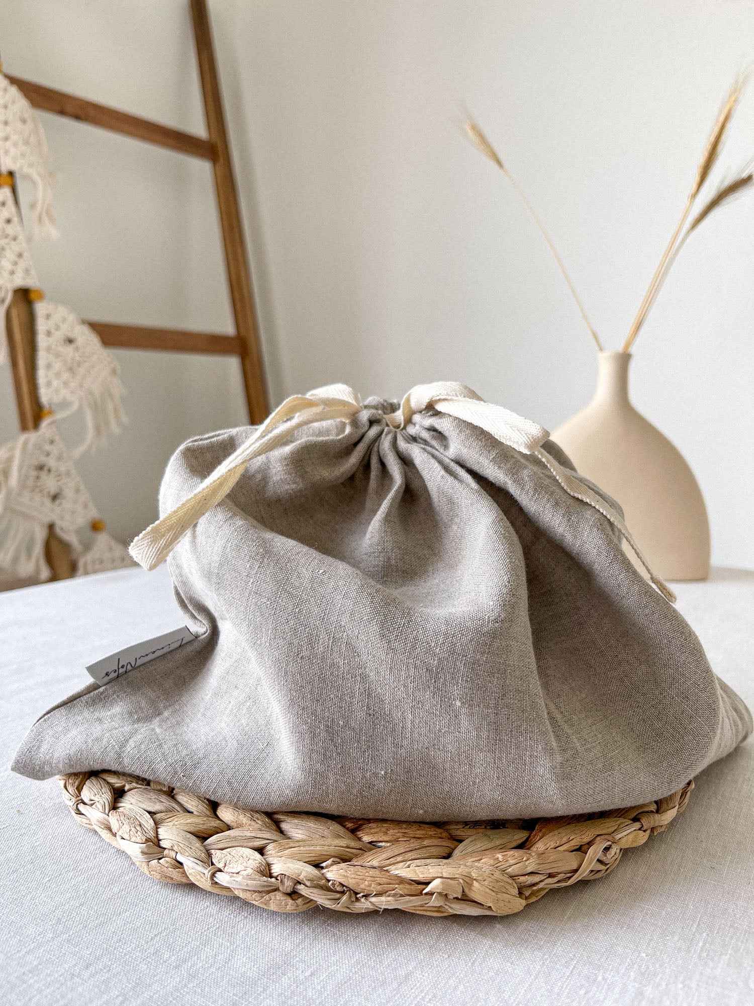 Beige Natural Flax Linen Bread Bag – 100% Eco-Friendly – Linen Notes