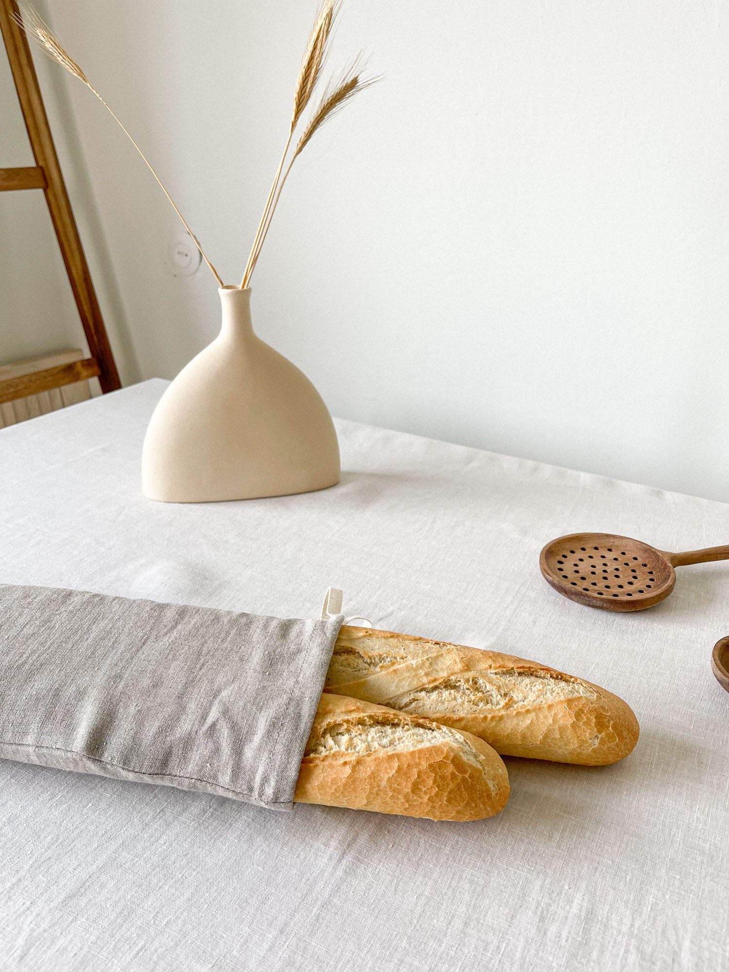 Beige Natural Flax Linen Bread Bag – 100% Eco-Friendly – Linen Notes