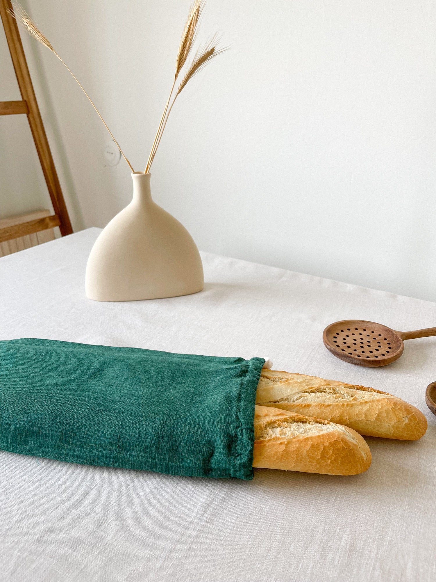 Emerald Green Homemade Bread Linen Bag – Eco-Friendly – Linen Notes