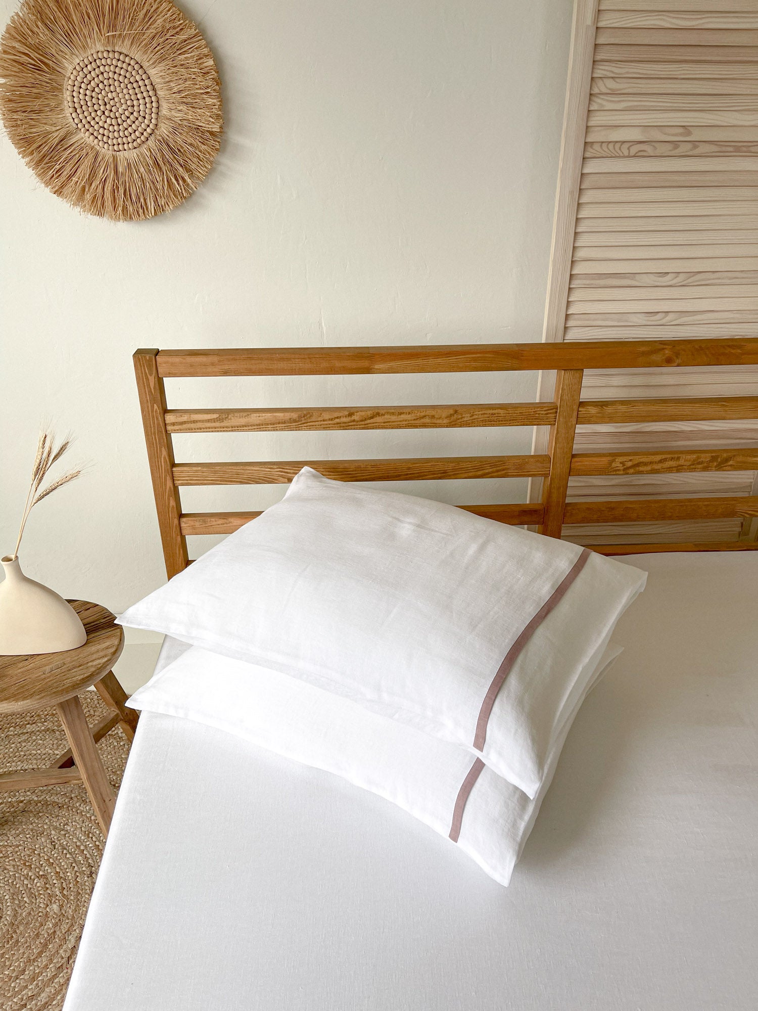 White Linen Pillowcase with Dusty Pink Trim | Linen Notes